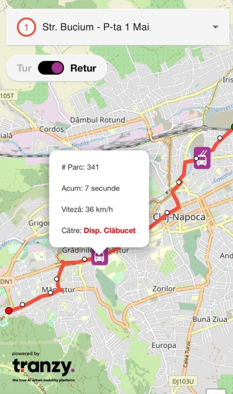 Cluj: Hartă live cu rutele și poziția în timp real ale mijloacelor de transport în comun
